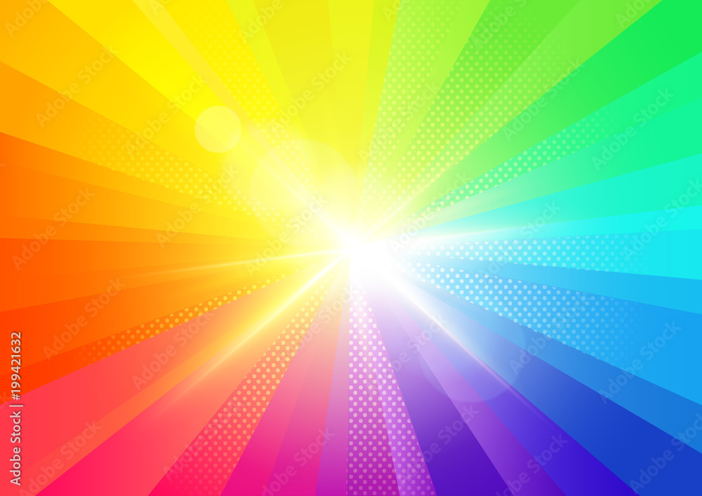 A bright rainbow burst radiant background. Vector illustration Stock ...