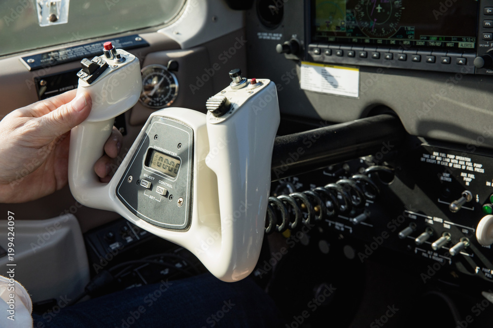 Cockpit of small, sport aircraft. A view of a glass cockpit dashboard ...