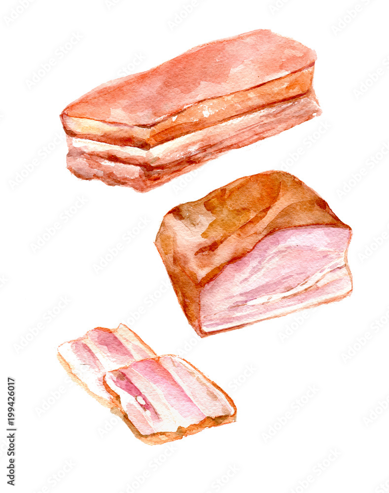 Watercolor Food Clipart - a ham, a piece of ham, a slice of ham Stock ...