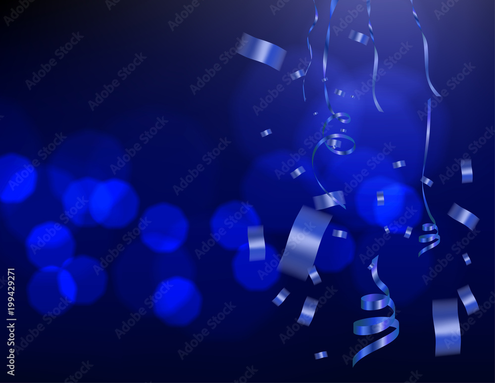 blue celebration background with ribbons and confetti Stock Vector ...