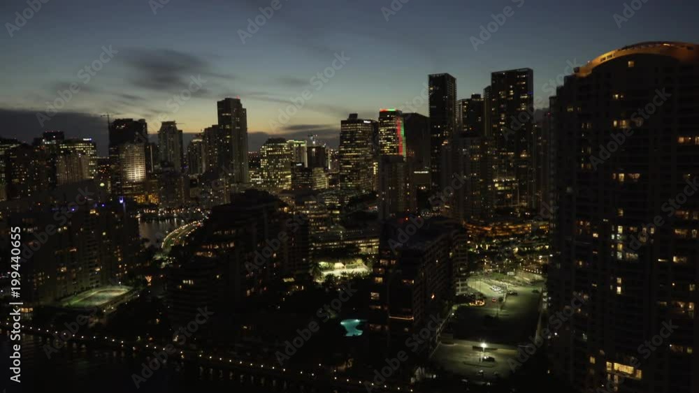 Miami aerial view of downtown Miami at night, featuring residential ...