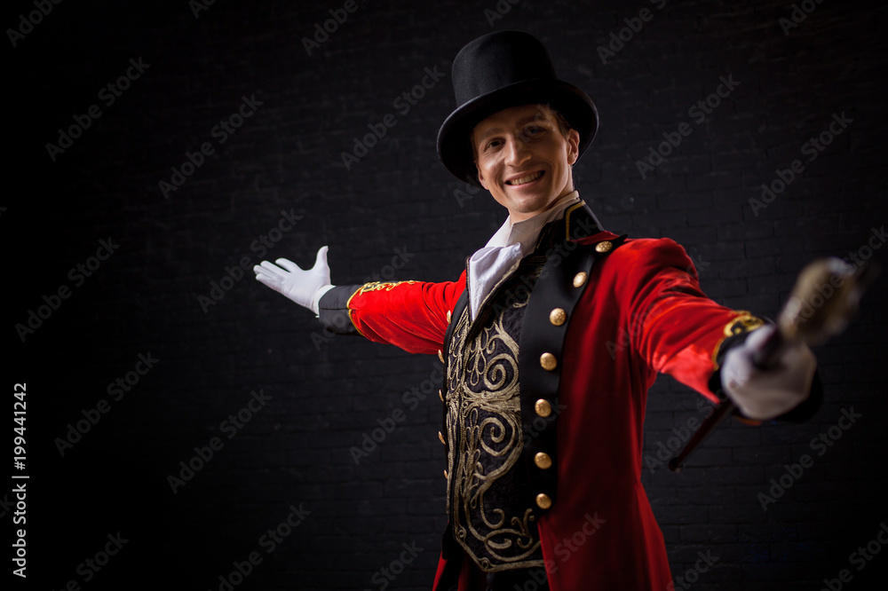 Showman. Young male entertainer, presenter or actor on stage. The guy ...