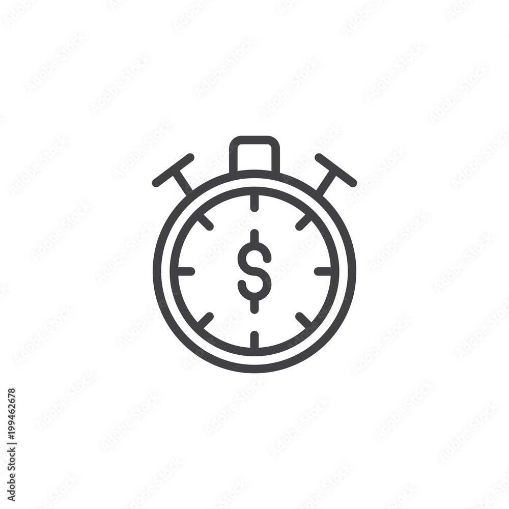 Dollar Stopwatch outline icon. linear style sign for mobile concept and ...