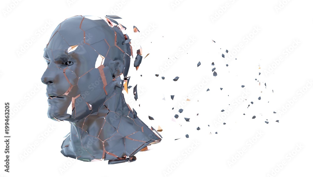 3d face dissolving into particles, 3d rendering Stock Illustration ...