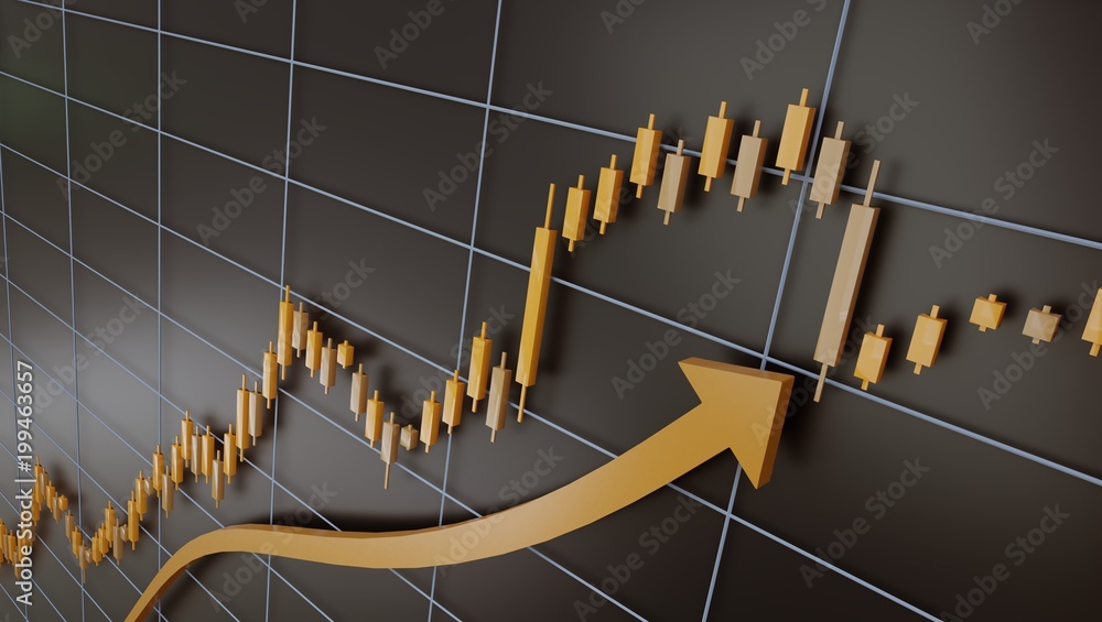 Trading chart and candlestick of gold, 3d rendering Stock Illustration ...
