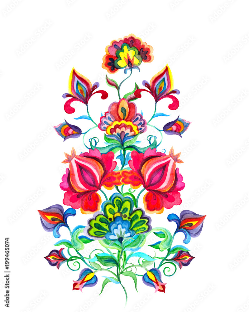 Slavic folk art flowers. Watercolor fairy motif - Eastern european hand ...