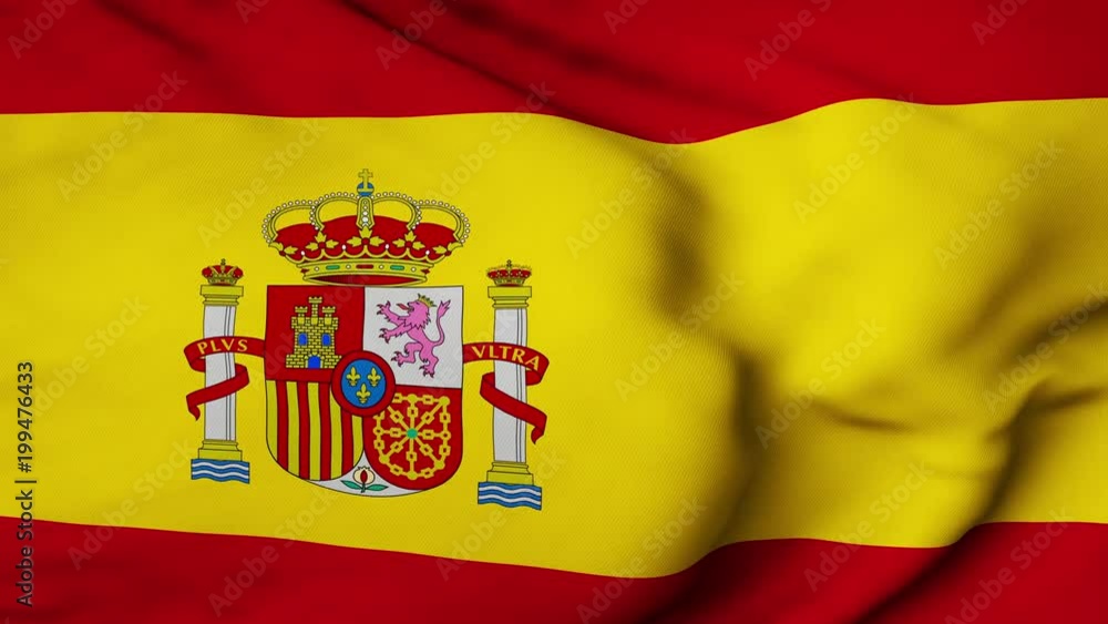 The Spain flag waving in the wind. The Spanish flag flaps in the breeze ...