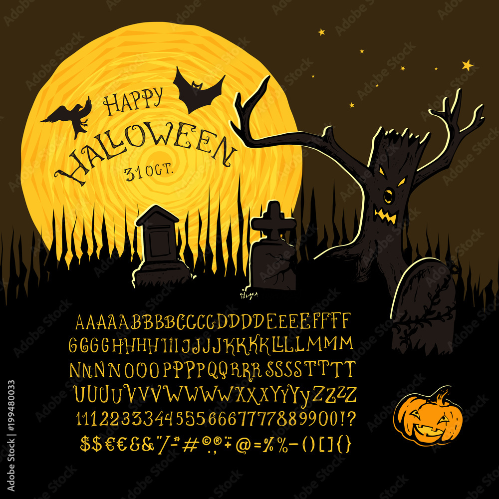 Happy Halloween font. Hand crafted retro vintage typeface design ...