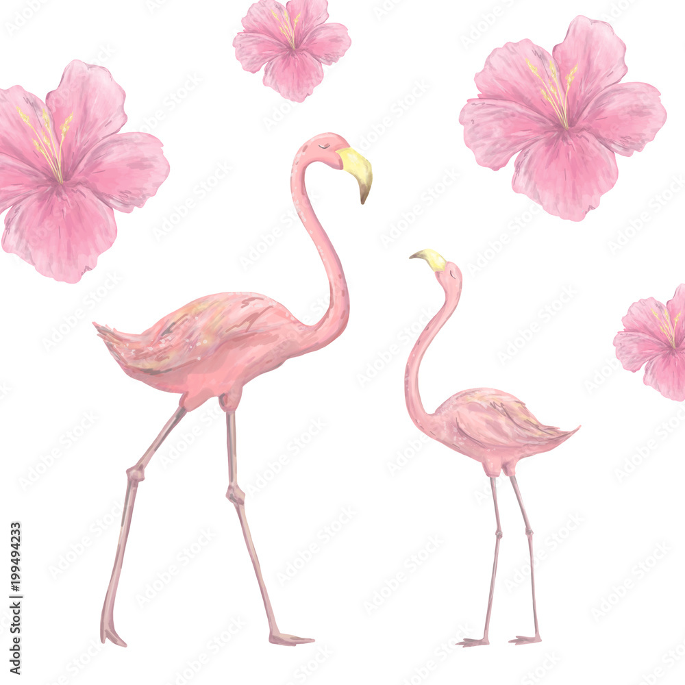 Pink flamingo character digital clip art cute two birds tropical summer ...