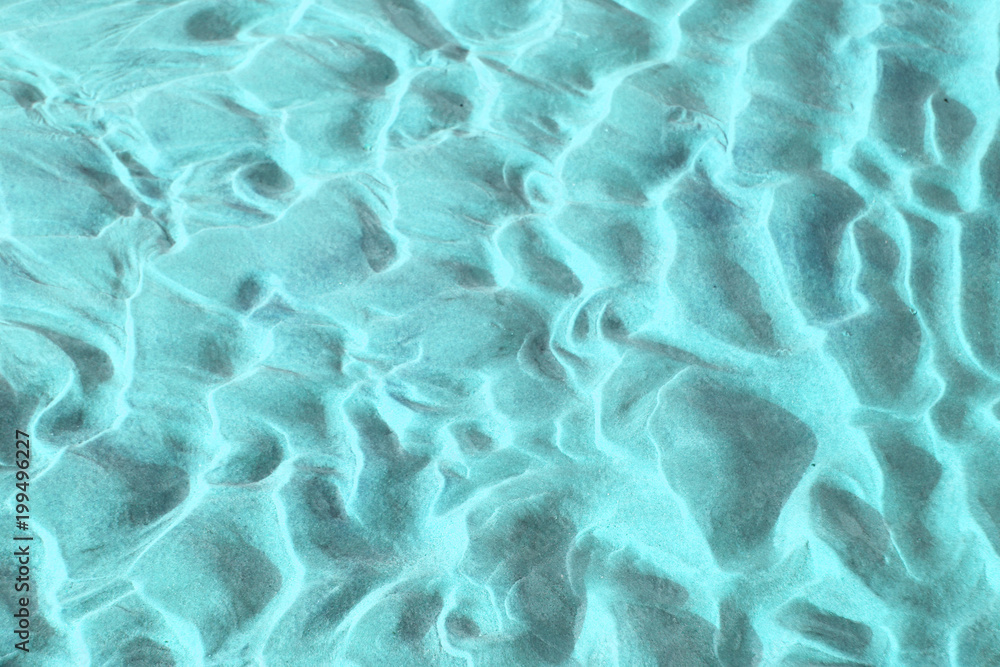 Tiffany and blue background. Background of sand. Beautiful waves and ...
