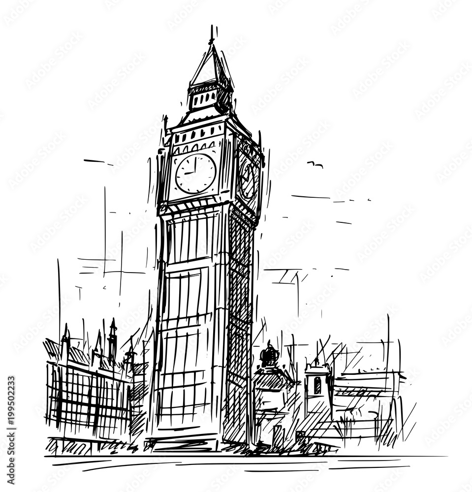 Vecteur Stock Cartoon sketch drawing illustration of Westminster Palace ...