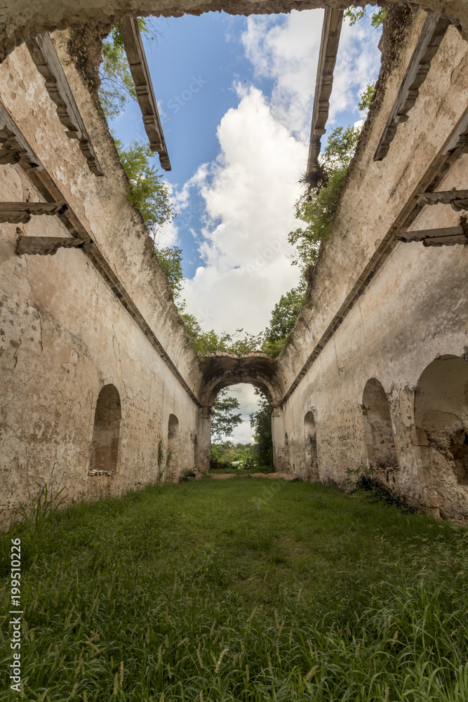 Abandoned Christian church in Mexican Small Town. Walls and bricks in ...