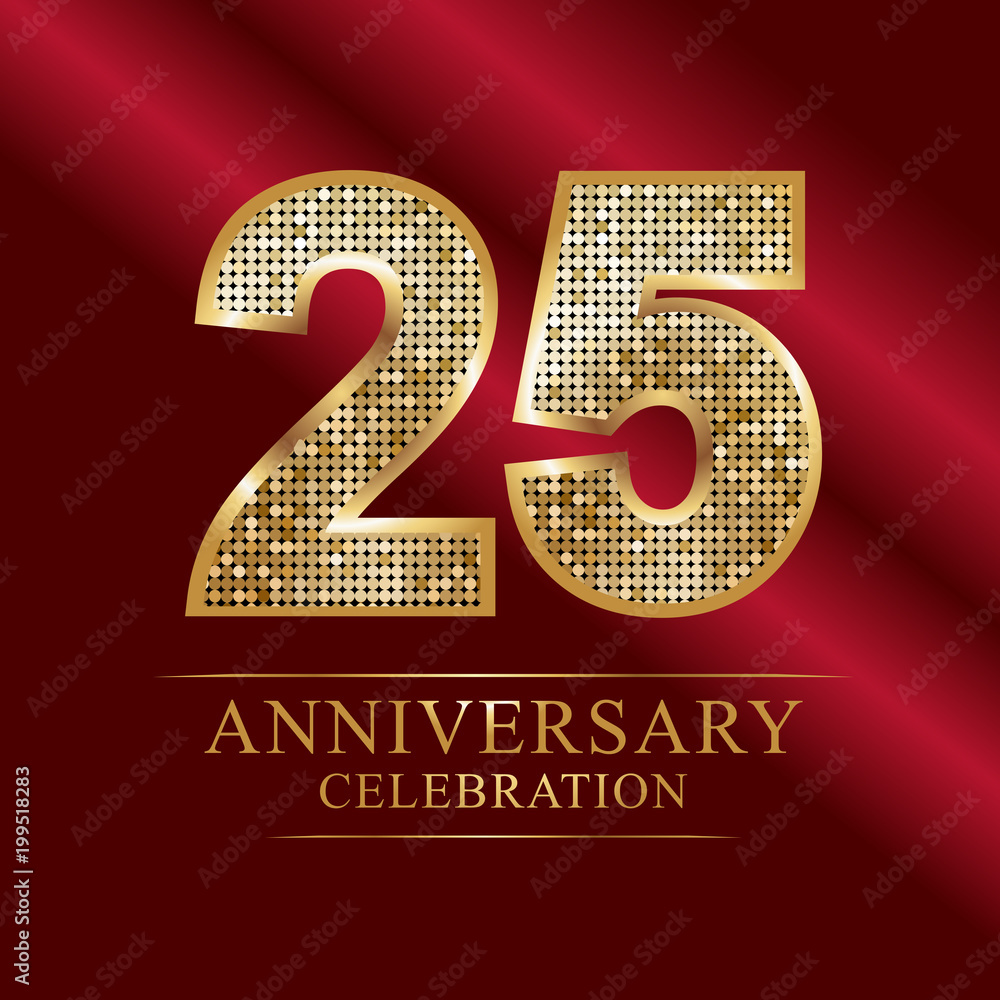 Golden shiny mosaic in disco ball style. 25th anniversary logo. Vector ...