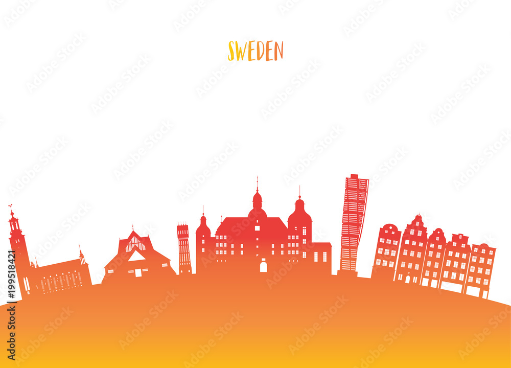 Sweden Landmark Global Travel And Journey paper background. Vector ...