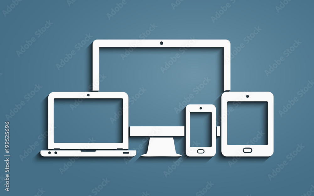 Device icons - smart phone, tablet, laptop and desktop computer. Vector ...