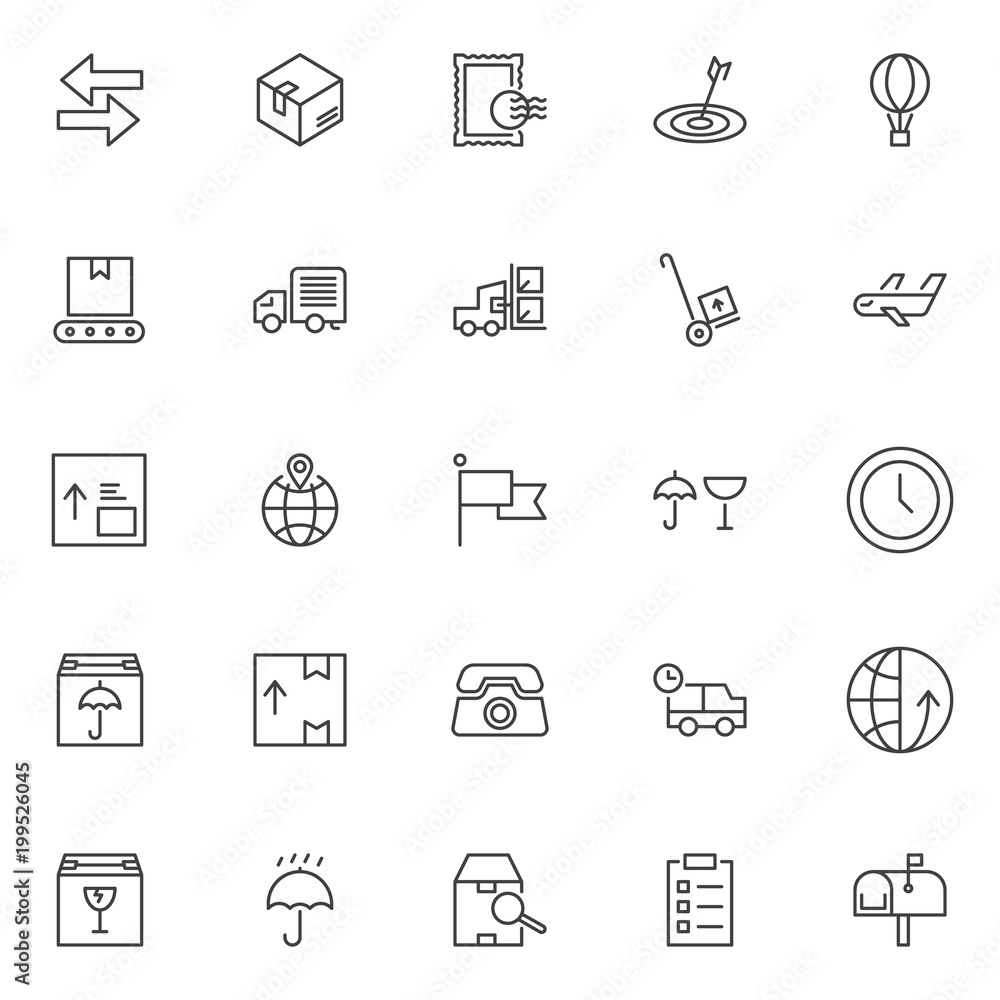 Logistic outline icons set. linear style symbols collection, line signs ...