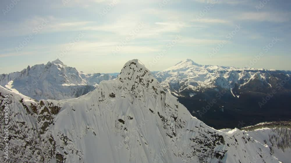 Triangle Shaped Steep Rocky Peak Aerial Flyby Close Up Snowy North ...