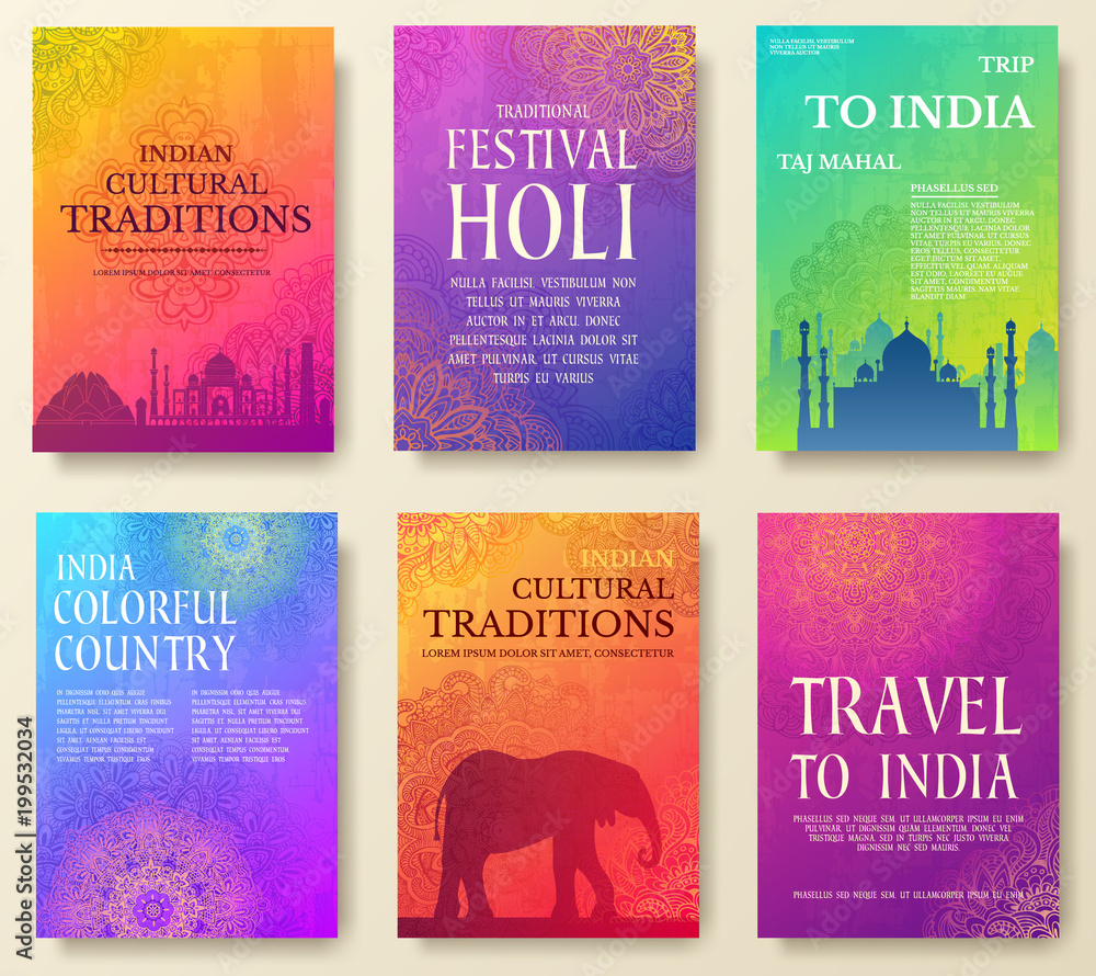 Set of Indian country ornament illustration concept. Art traditional ...