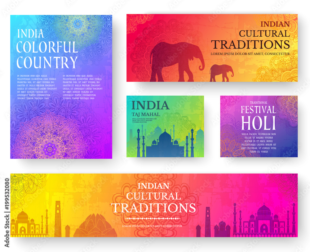 Set of Indian country ornament illustration concept. Art traditional ...