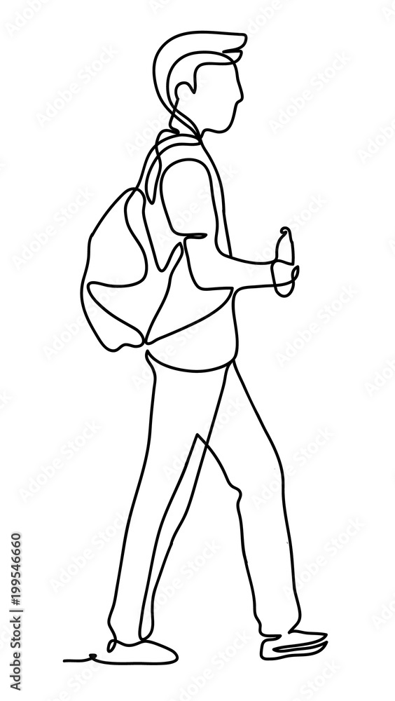 Guy walk or travel to city. Traveler man wear bag pack. Guy holds a ...