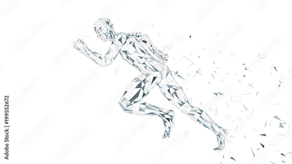 Conceptual abstract running man. Runner with connected lines, dots ...