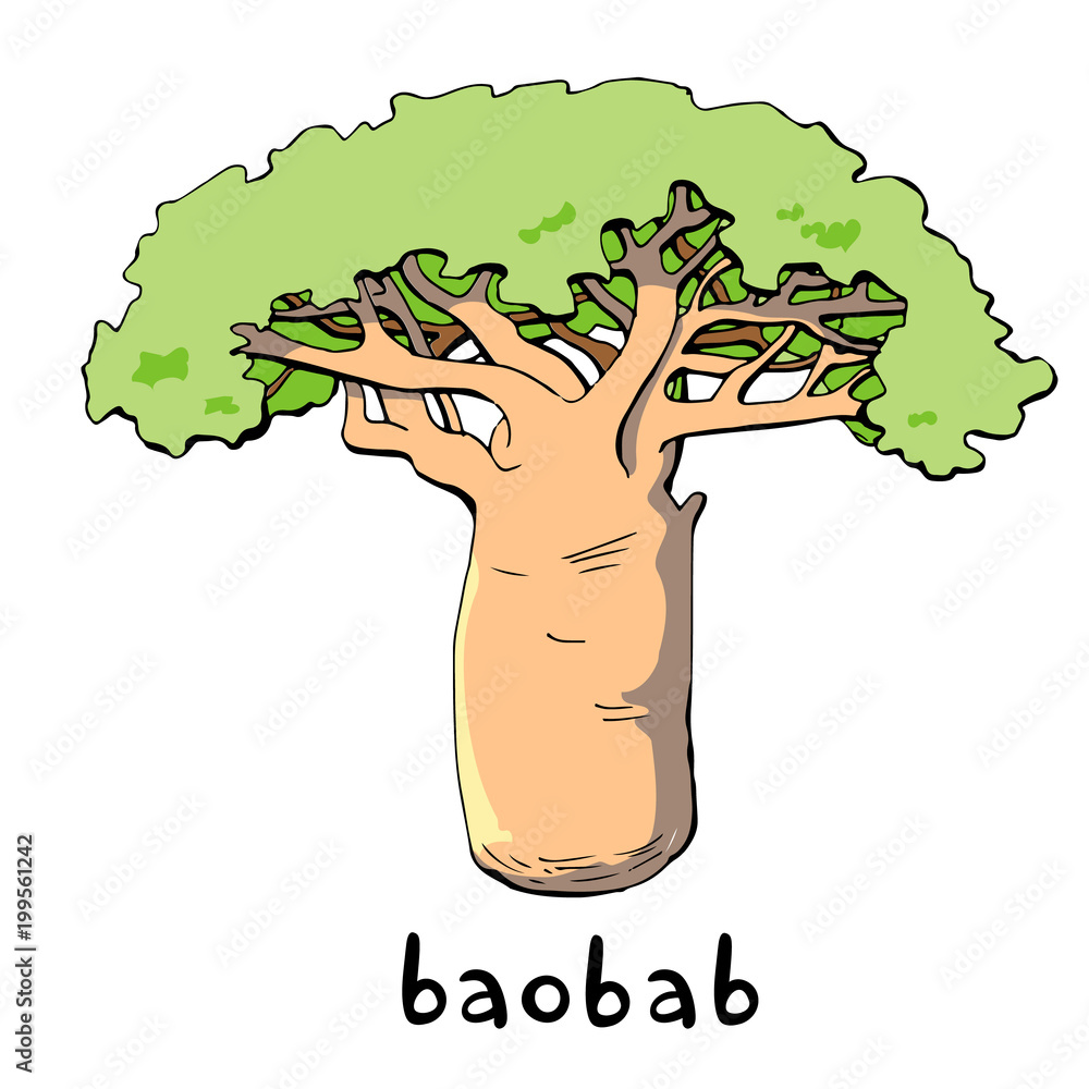 African baobab tree icon color emblem with text isolated on white ...