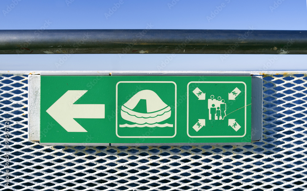 Seafaring: Safety signpost with pictograms showing the direction to the ...