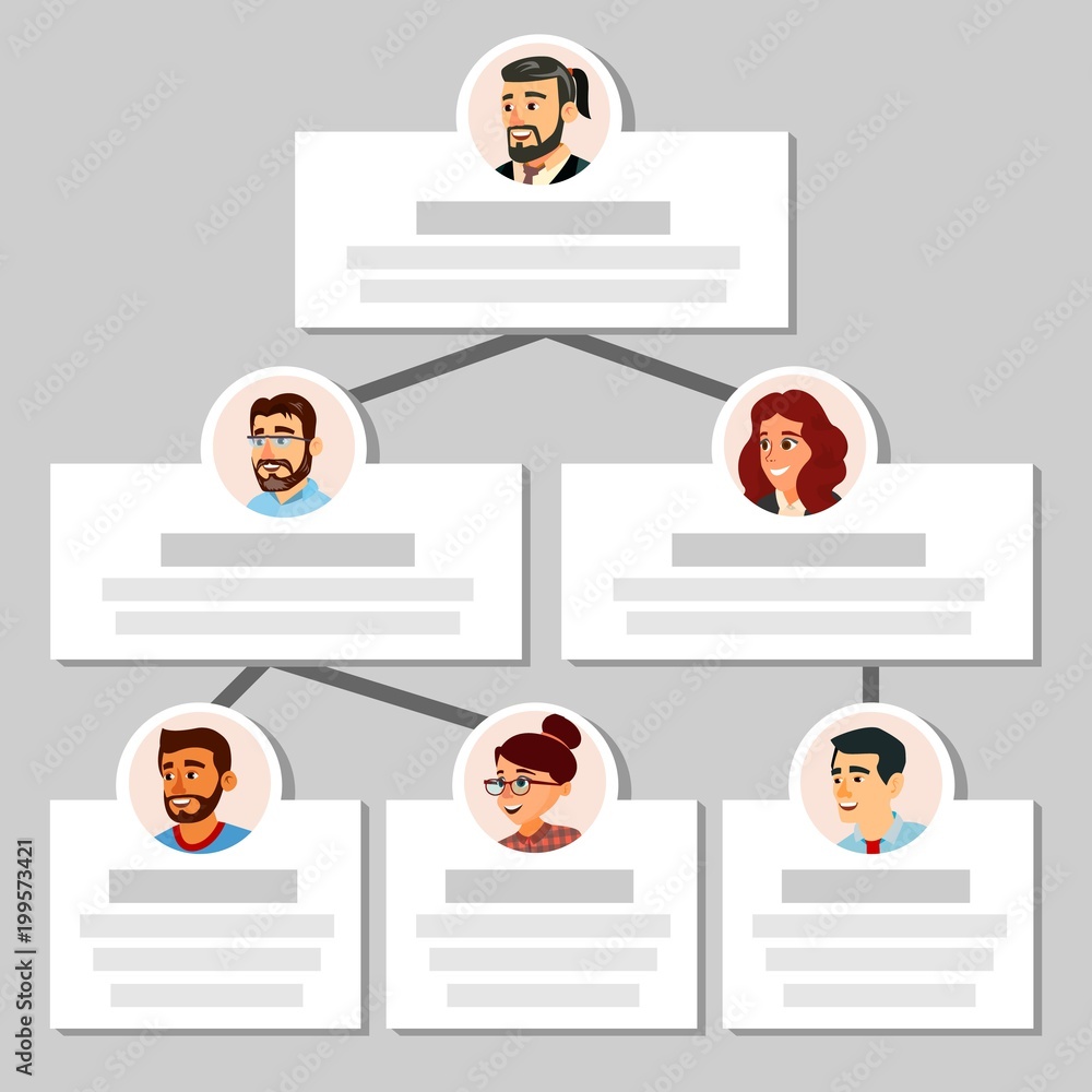 Colleagues Working Flow Chart Vector. Employee Avatars. Team Pyramid ...