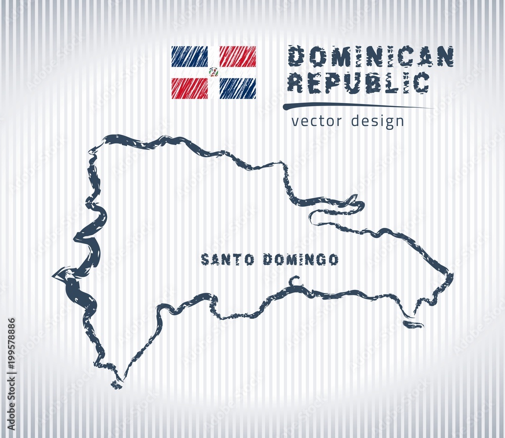 Dominican Republic vector chalk drawing map isolated on a white ...