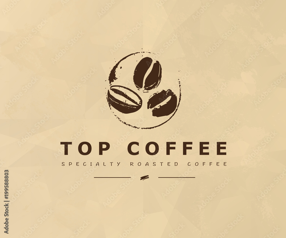 Vector hand drawn coffee logo design elements isolated on textured ...
