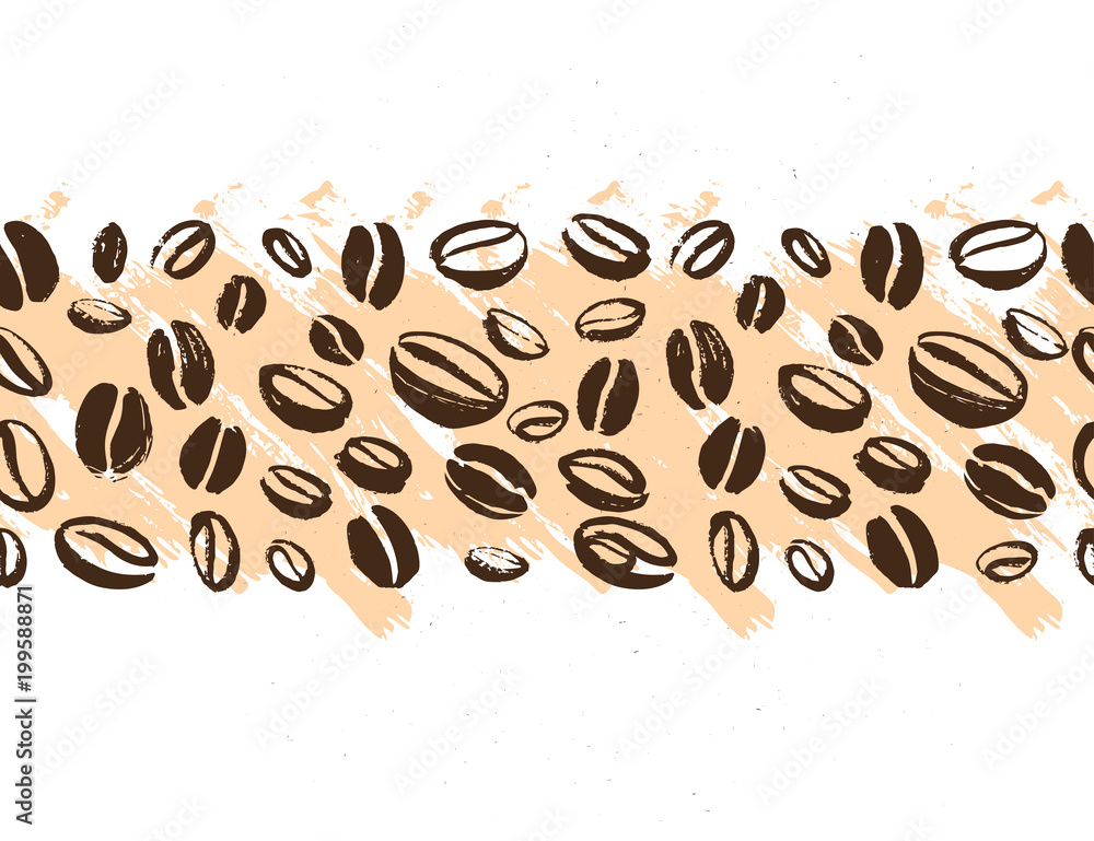 Vector seamless coffee backdrop design with hand drawn coffee beans ...