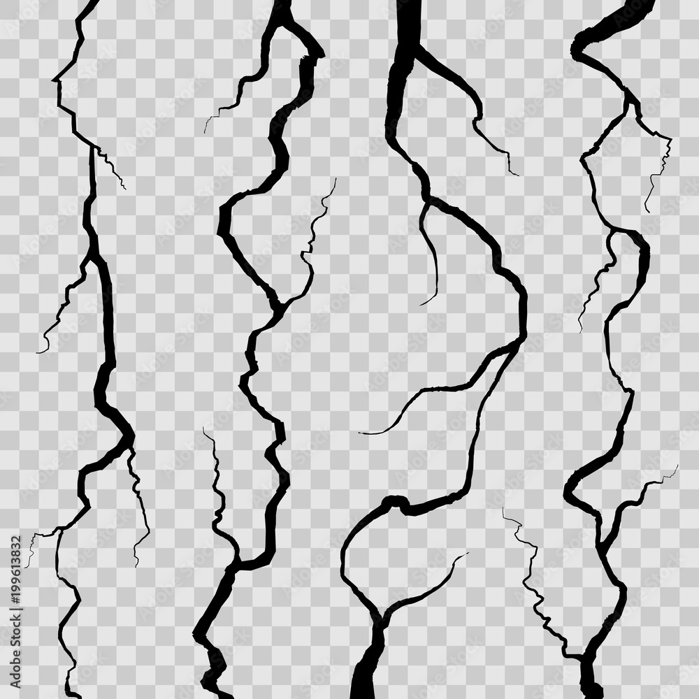 Creative vector illustration of realistic wall cracks set isolated on ...