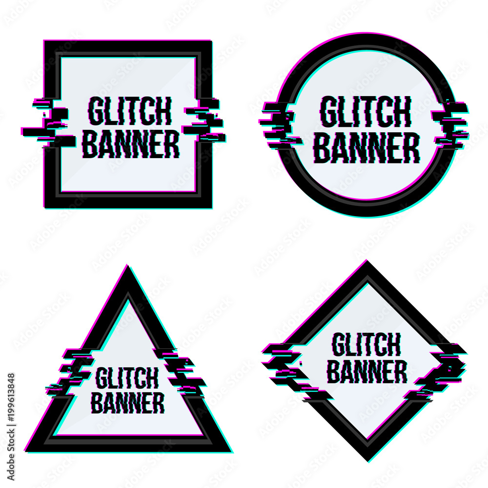 Creative vector illustration of geometric glitch frames set isolated on ...