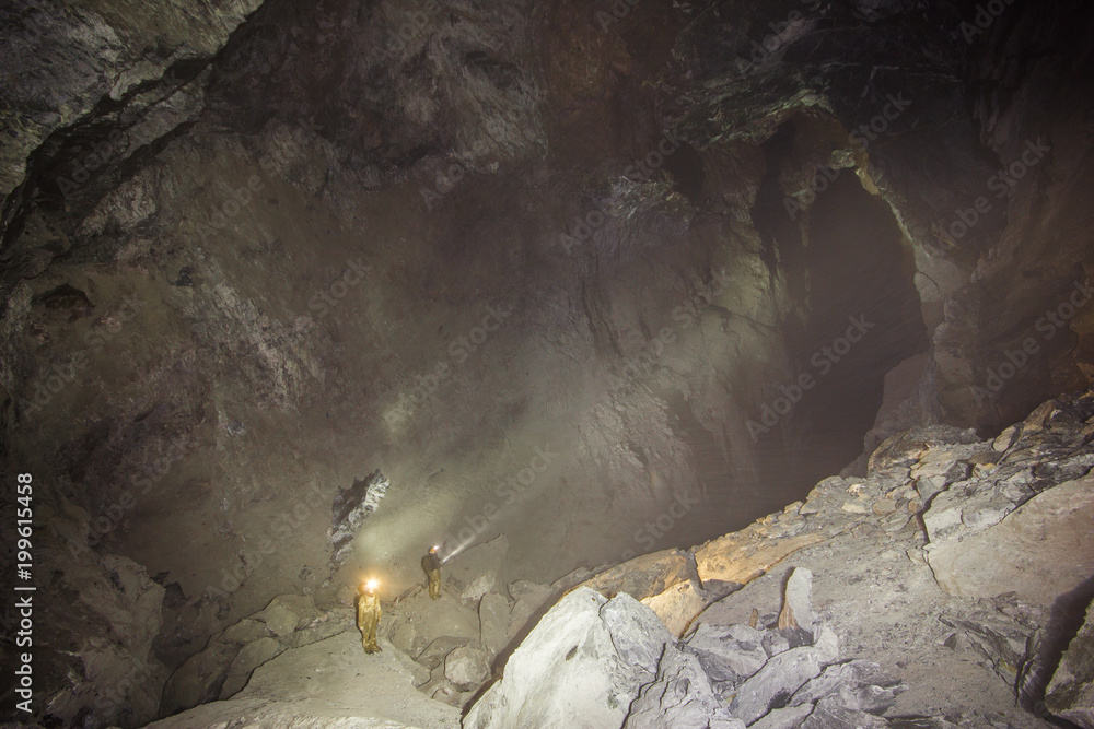 Underground ore gold mine tunnel drift with huge cavern cavity Stock ...