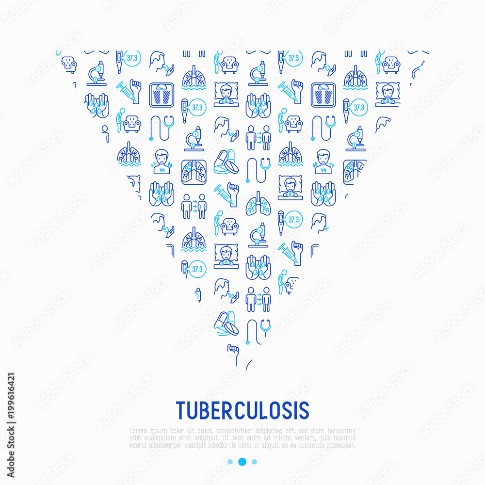Tuberculosis concept in triangle with thin line icons: infection in ...