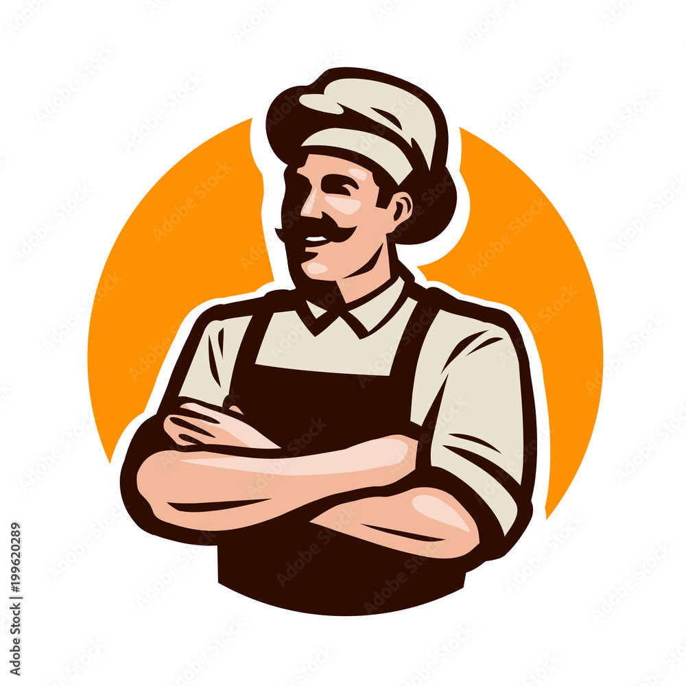 Chef, cook or baker logo. Cafe, restaurant, menu concept. Cartoon ...