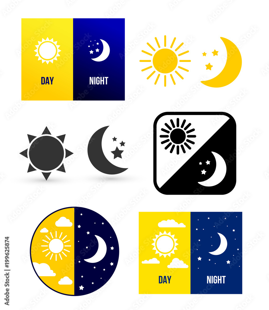 Day night theme. Set of vector illustration. Isolated on white ...