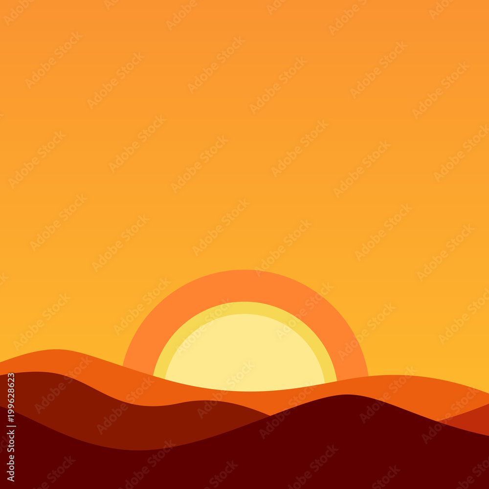 Cartoon Desert Landscape at Sunset. Vector Background illustration in ...