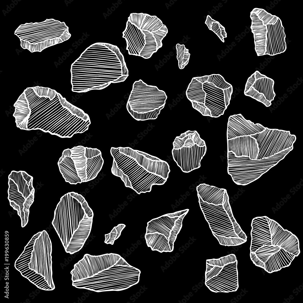 Rock stone hand drawn style. Big set of different boulders. Collection ...