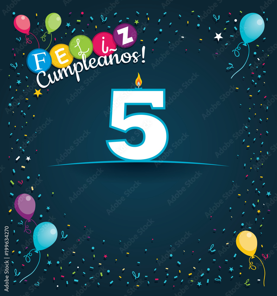 Feliz Cumpleanos 5 - Happy Birthday 5 in Spanish language - Greeting ...