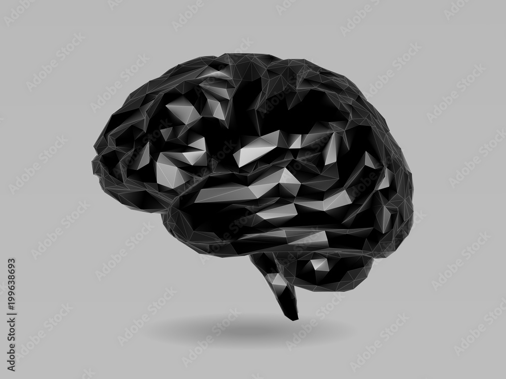 Vector black low poly brain illustration in 3D style Stock Vector ...