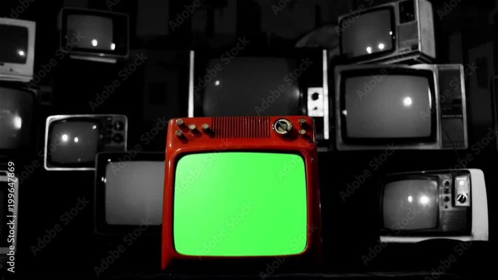Retro TV Green Screen and Many Retro TVs Fading to Black. BW Tone ...