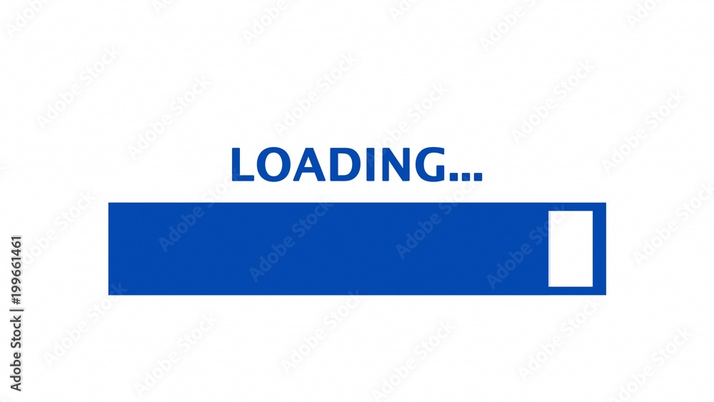 Clean blue retro style loading text with progress bar. White background ...