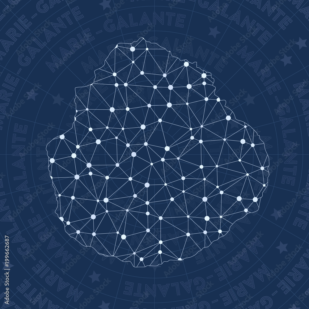 Marie-Galante network, constellation style island map. Cool space style ...