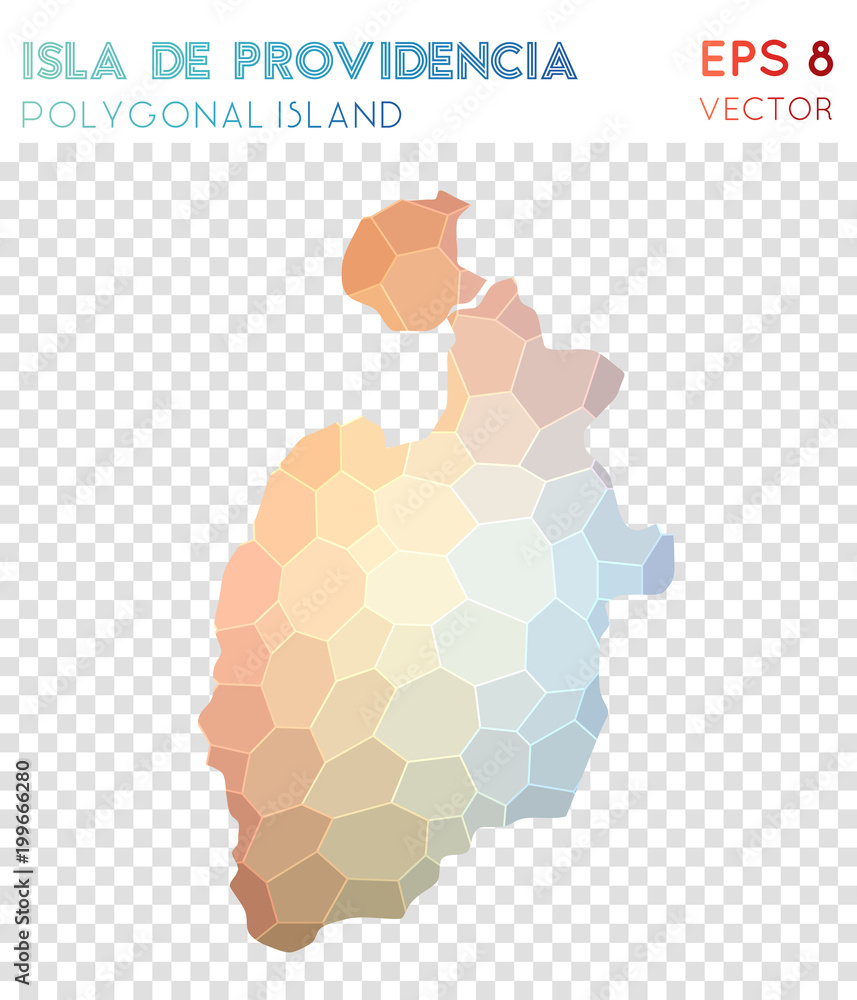Isla de Providencia polygonal map, mosaic style island. Symmetrical low ...