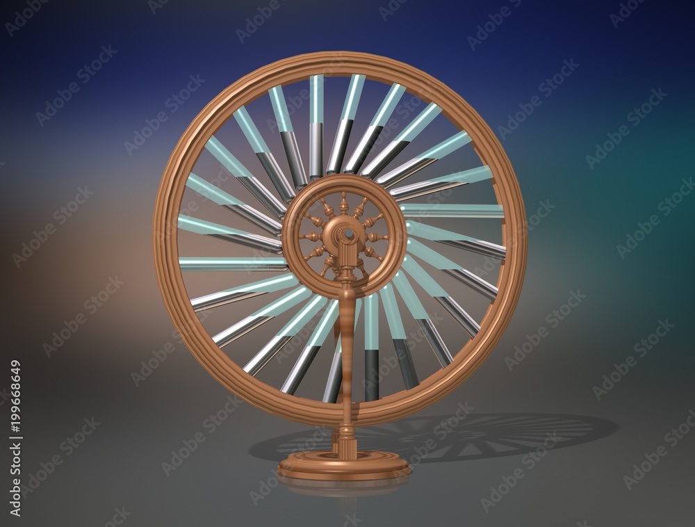 Bhaskara`s wheel. Perpetual motion machine. Perpetuum mobile. Physics ...