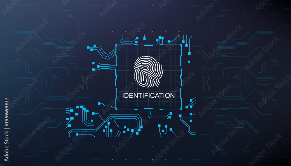 Identification, finger scan in futuristic style biometric id with ...