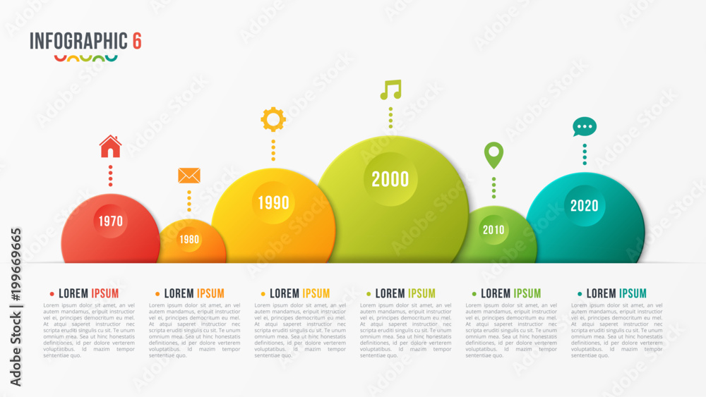 Vector paper style bubble shaped timeline chart with 6 steps, in Stock ...