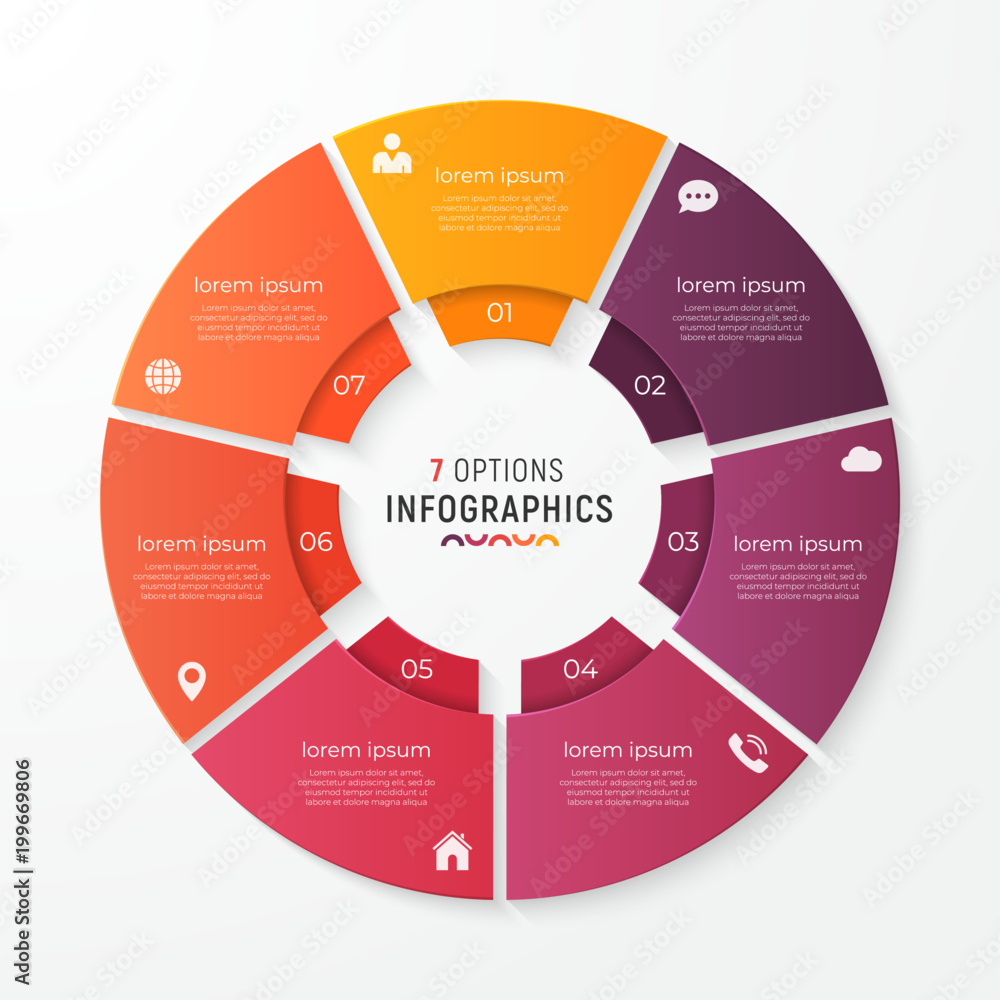Circle chart template with 7 options. Vector design for infograp Stock ...