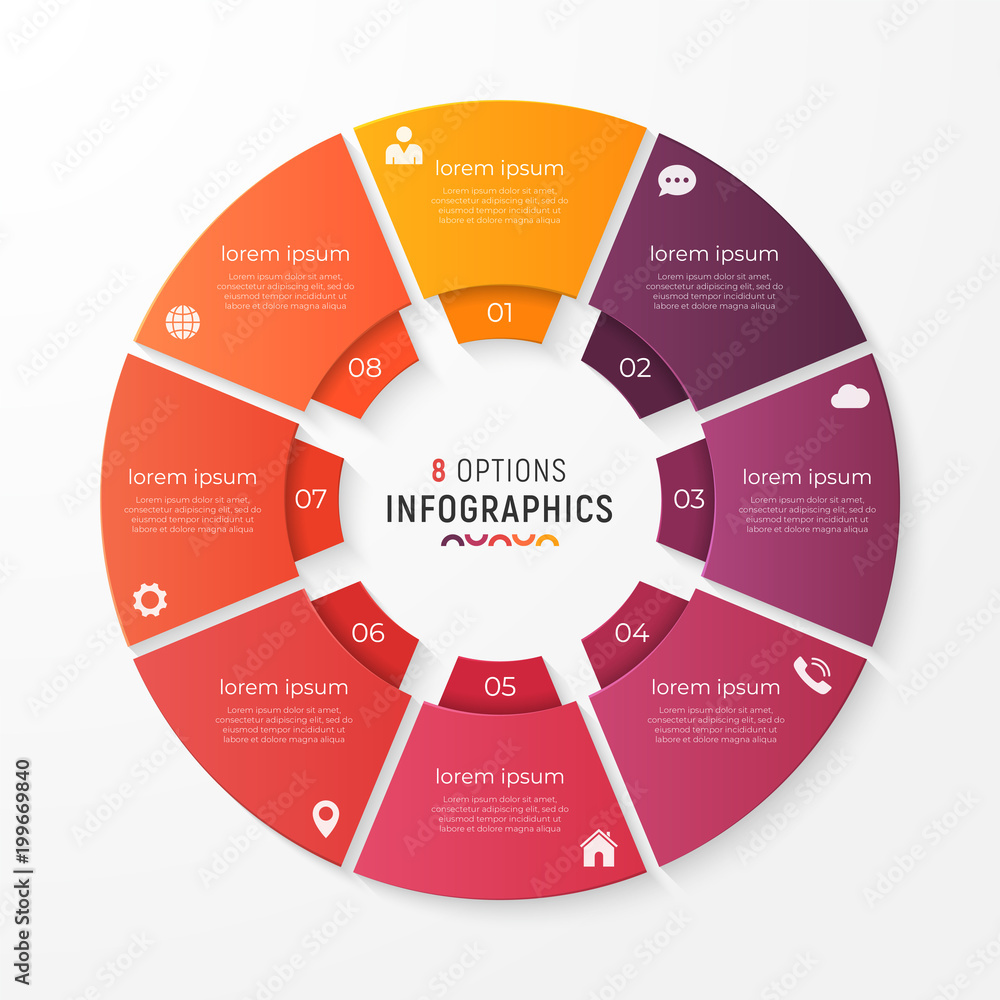 Circle chart template with 8 options. Vector design for infograp Stock ...
